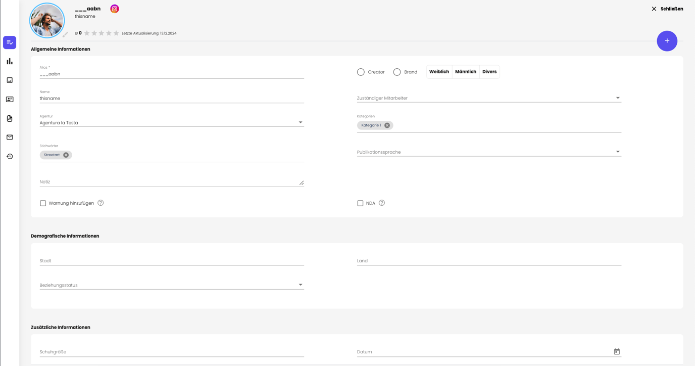 How do I update an influencer's data in my portfolio?
